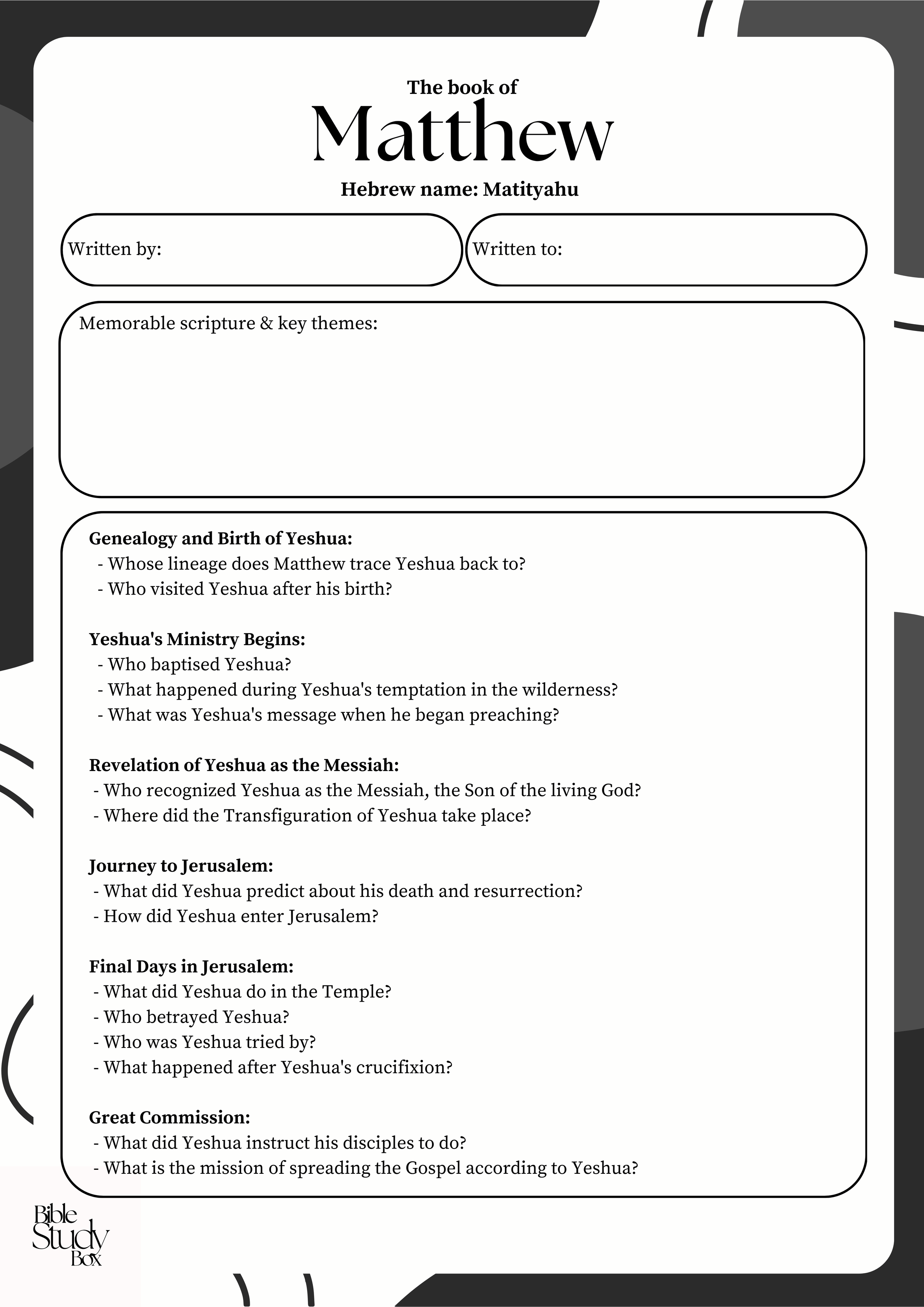 The book of Matthew | Bible Study Box